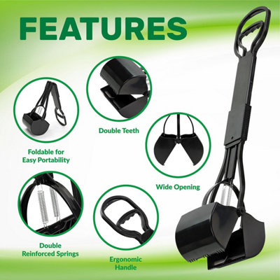 Foldable Pet Scooper Long Handled Dog Waste Pick Up Tool Ergonomic Grip ...