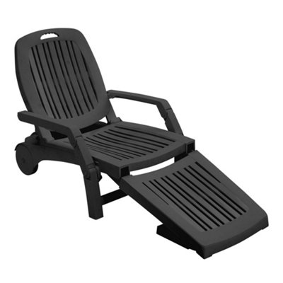 Foldable Sun Lounger with Adjustable Back Plastic Reclining Garden Sun ...