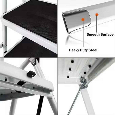 Folding 4-Step Steel Ladder with Anti-Slip Mats, Heavy-Duty Design