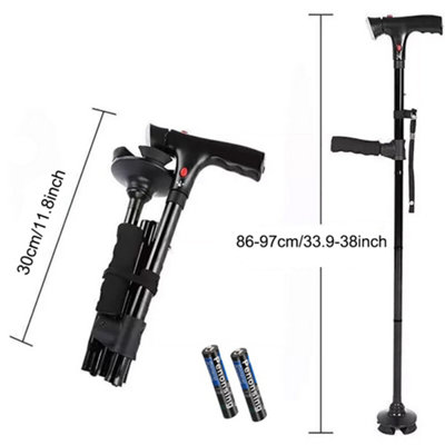 Folding Adjustable Walking Stick Cane with LED Light and Alarm
