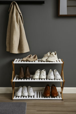 Folding Bamboo Shoe Rack/Organizer Shelf-3 Tier