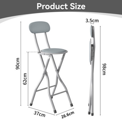 Folding Breakfast Bar Stool padded High Chair Set of 4 Grey