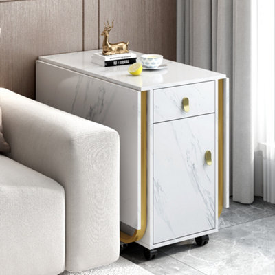 Folding Dining Table with Cupboard and 2 Drawers, Space-Saving Kitchen ...