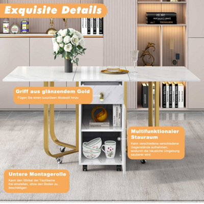 Folding Dining Table with Cupboard and 2 Drawers, Space-Saving Kitchen ...