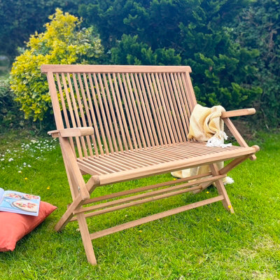 Folding Garden Bench with Arms Wooden - Solid Teak Wood - 2 Seater ...