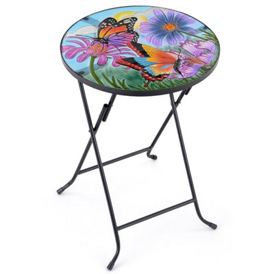 Folding Glass Table Garden Outdoor Patio Decoration Painted Round Top ...