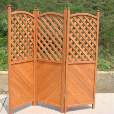Folding Half Latticed Garden Privacy Screen - Three Panel
