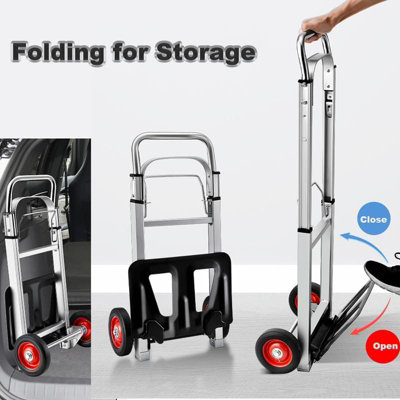 Folding Hand Truck Aluminium Heavy Duty Foldable Trolley Wheels Sack ...