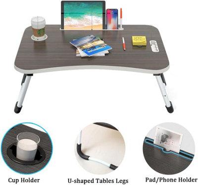 Folding Laptop Bed Table With Cup Holder - Black