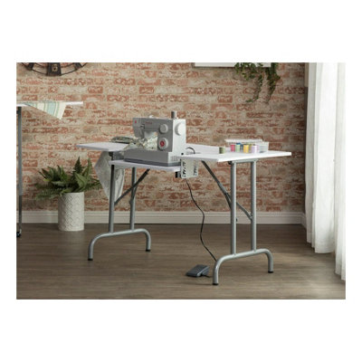 Folding Multipurpose Sewing Table Silver/White 121 x 71 x 72 cm - Sew ...