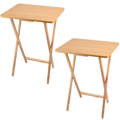 Folding Natural Wood Wooden Side Table - 65cm - Set of 2 | DIY at B&Q