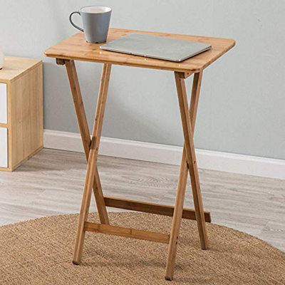 Folding Natural Wood Wooden Side Table - 65cm - Set of 2 | DIY at B&Q