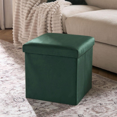 Folding Ottoman Storage Box Footstool Tub Space Saving Velvet Seat, Cube