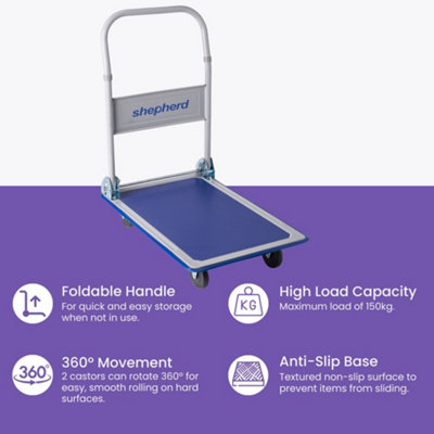 Folding Platform Trolley 150kg, Heavy-Duty Push Cart, Equipment ...