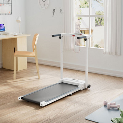 Folding Protective Indoor Treadmill with Display, White