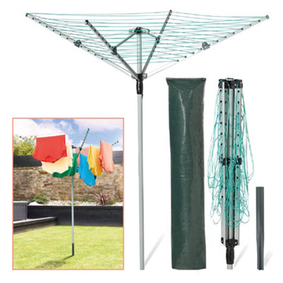 Folding Rotary Airer Washing Clothes Line With 4 Arms 50M Coverage