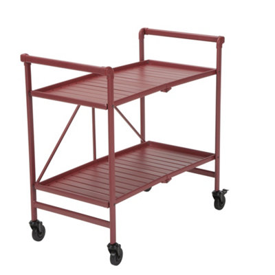 Folding serving cart with wheels and 2 shelves in red | DIY at B&Q