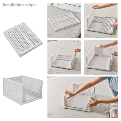 Folding Stackable Wardrobe Storage Basket Cupboard Tabletop Organiser 36 L