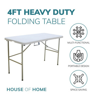 Folding Table 4ft Heavy Duty Indoor Outdoor Foldable Table White ...