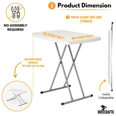 Folding Table - Height Adjustable Small Folding Table L 76.5 x W 49.5 ...