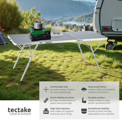 Folding Table Jumbo - foldable, aluminium frame and MDF boards - silver