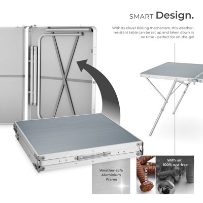 Folding Table Jumbo - foldable, aluminium frame and MDF boards - silver