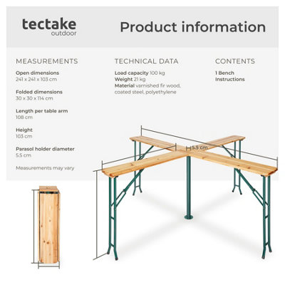 Folding Table Quattro - includes parasol holder, 241 x 241 x 103 cm - brown