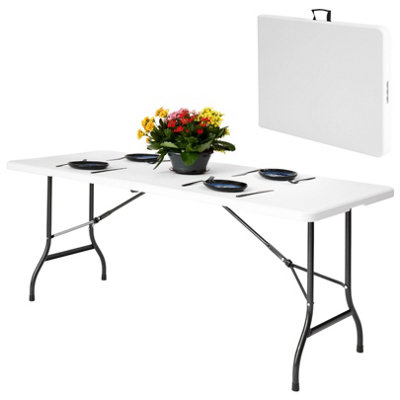 Folding Table White 180cm Surface - Sturdy Steel Frame Trestle Table ...