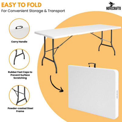 Folding Table White 180cm Surface - Sturdy Steel Frame Trestle Table ...