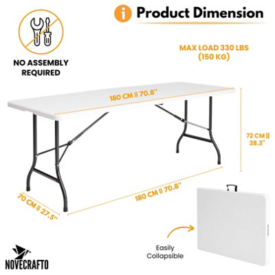 Folding Table White 180cm Surface - Sturdy Steel Frame Trestle Table ...
