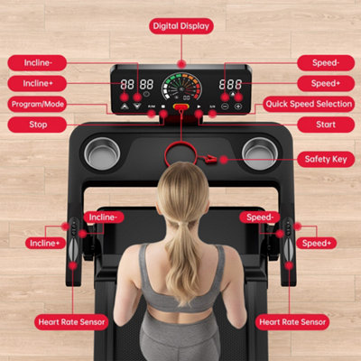 Folding Treadmill with LED Display, 14km/h Speed & 20% Incline for Home ...