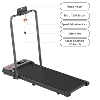 Folding Treadmill with Side Handrail, 1-6KM/H for Home and Office Use-Black