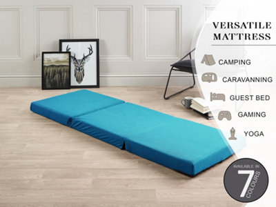 Folding Z Bed Mattress Tri Folding Guest Bed Lightweight Space Saving Futon Mattress Turquoise Blue