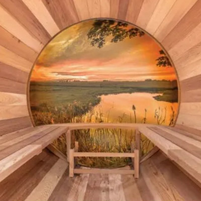 Fonteyn Panorama Barrel Sauna 1800 Outdoor Sauna with Rustic Hemlock ...