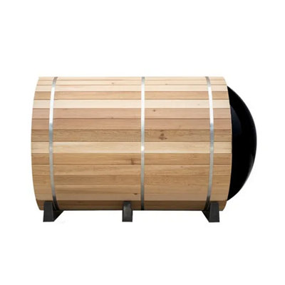 Fonteyn Panorama Barrel Sauna 2400 Outdoor Sauna with Rustic Hemlock ...