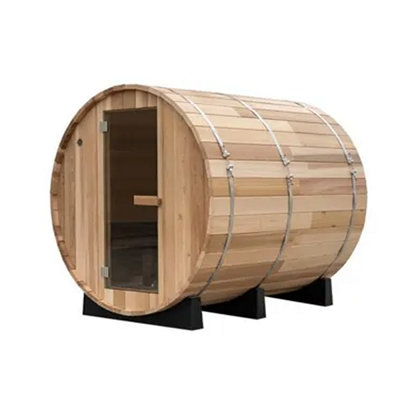 Fonteyn Panorama Barrel Sauna 2400 Outdoor Sauna with Rustic Hemlock ...