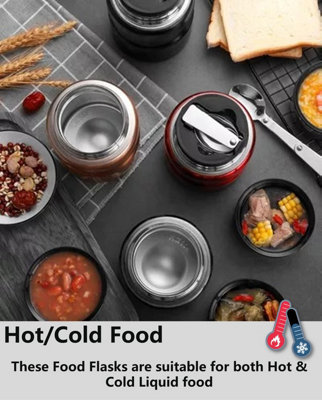 Food Flask for Hot Food - Soup Flask + Foldable Spoon - Stainless Steel ...