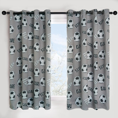 Football Blackout Eyelet Curtain Panels Pair of Kids Ring Top, Grey ...