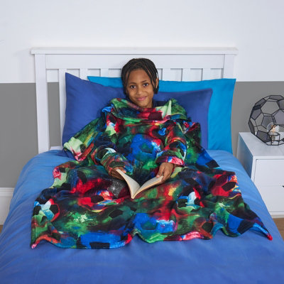 Football Fleece Blanket with Sleeves Wearable Supersoft Cosy Warm Throw ...