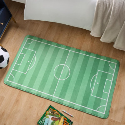 Football Pitch Rug Bedroom Area Play Room Mat Soft Non Slip Modern Game ...