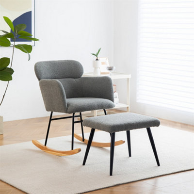 Footstool Rocking Chair, Soft Cushion Relaxing Lounger with Solid Wood ...