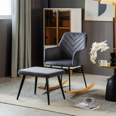 Footstool Rocking Chair, Soft Cushion Relaxing Lounger with Solid Wood ...