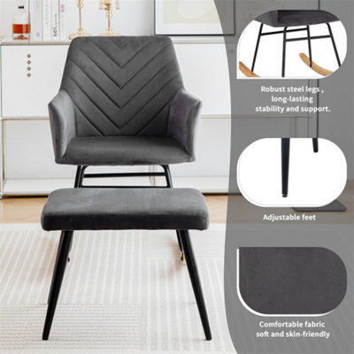 Footstool Rocking Chair, Soft Cushion Relaxing Lounger with Solid Wood ...