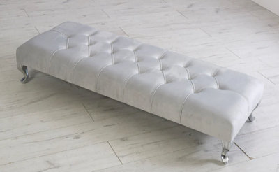 Footstool Sky Blue Plush Chesterfield Padded Style