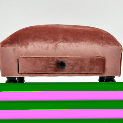 Footstool with Drawer - Velvet - L25 x W45 x H28 cm - Pink