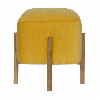 Footstool with Solid Wood Legs - Mango Wood/Velvet - L43 x W43 x H45 cm ...