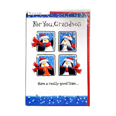 For You Grandson Have A Really Good Time Christmas Card White/Blue/Red ...