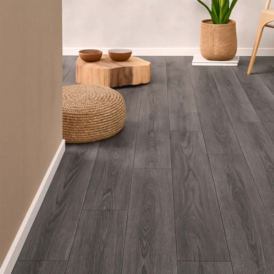 Fores Mid Grey Oak Wood Effect Click Laminate Flooring-Plank (7mm),For ...