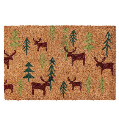Forest Coir Door Mat 24" Christmas Tree Red and Green 40x60cm | DIY at B&Q