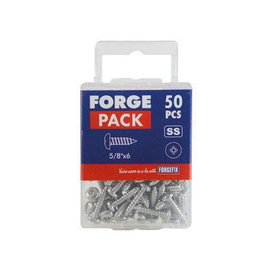 Forgefix Self-tapping Screws, Pozi, Pan Head, A2 Stainless Steel Multi Colour (5/8in x 6 ...